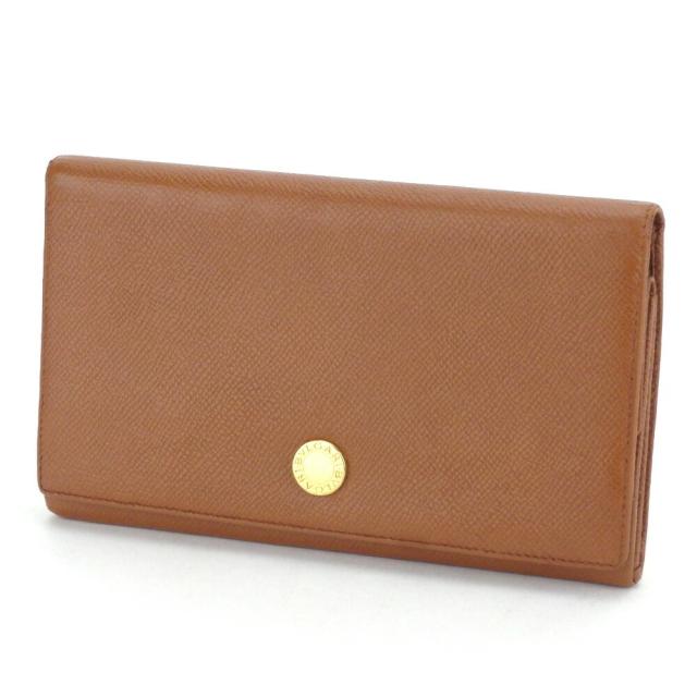 【X'masセール★30%OFF】ブルガリ BVLGARI 長財布ロゴボタン ライトブラウン×ゴールド レディース 中古