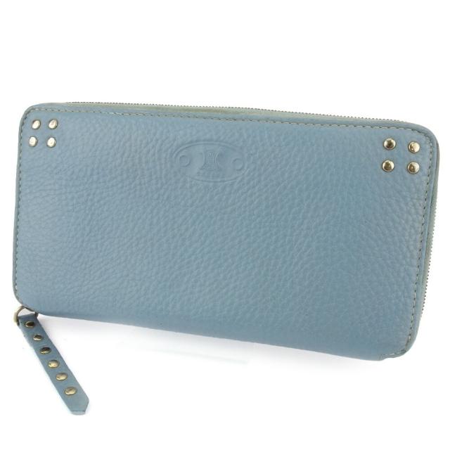 【BIGお買い物ラリー★30%OFFセール中】セリーヌ CELINE 長財布ロゴ×スタッズ ブルー×シルバー レディース 中古