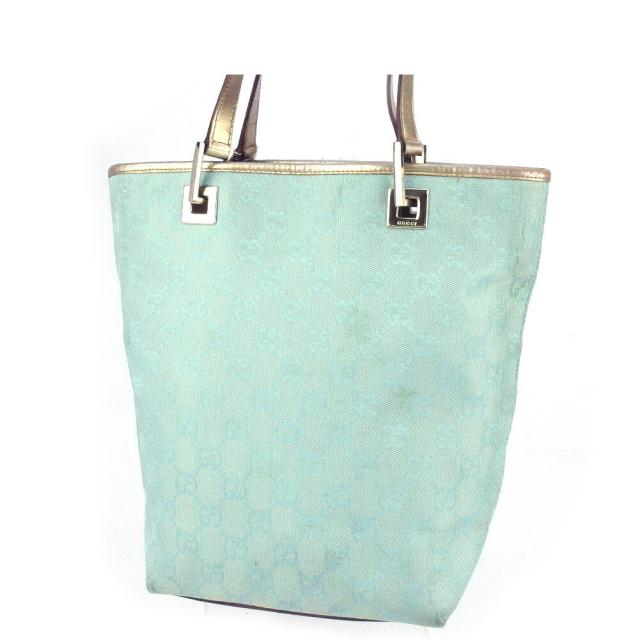 【BIGお買い物ラリー★30%OFFセール中】グッチ GUCCI トートバッグGGキャンバス ミント×ゴールド レディース 中古