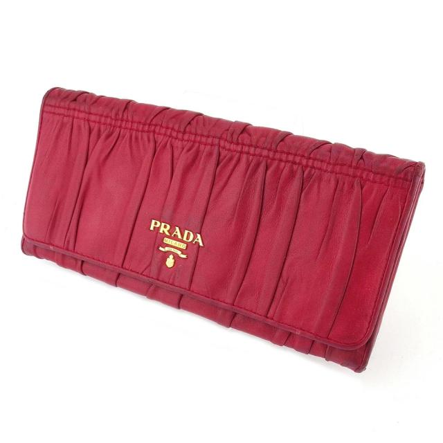【BIGお買い物ラリー★30%OFFセール中】プラダ PRADA 長財布ギャザー ピンク レディース 中古