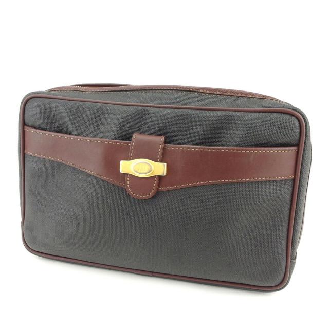 【BIGお買い物ラリー★30%OFFセール中】ダンヒル Dunhill クラッチバッグヘリンボーン ブラック ブラウン ゴールド レディース 中古