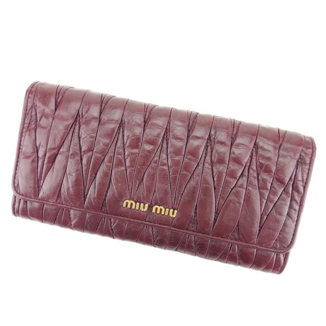 【X'masセール★30%OFF】ミュウミュウ MIUMIU 長財布マテラッセ パープル ゴールド レディース 中古