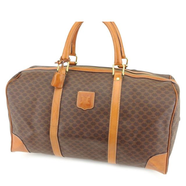 【BIGお買い物ラリー★30%OFFセール中】セリーヌ CELINE ボストンバッグマカダム ブラウン ベージュ ゴールド レディース 中古