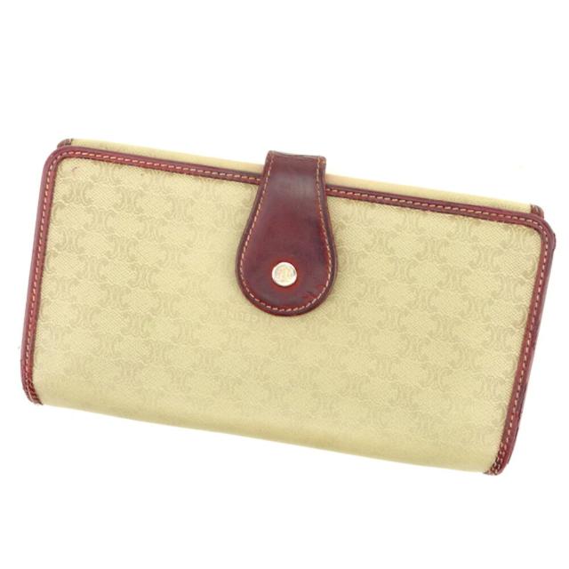 【BIGお買い物ラリー★30%OFFセール中】セリーヌ CELINE 長財布マカダム ベージュ ボルドー レディース 中古