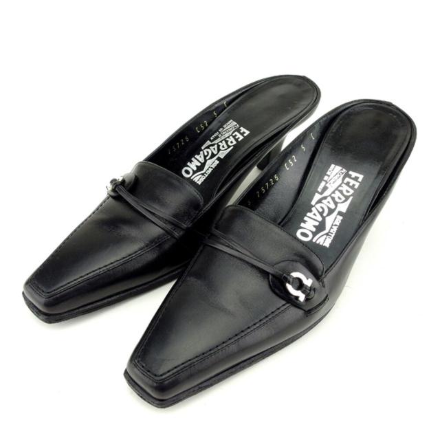 【X'masセール★30%OFF】サルヴァトーレフェラガモ Salvatore Ferragamo パンプスガンチーニ ♯5C ミュール ブラック シルバー レディース 中古