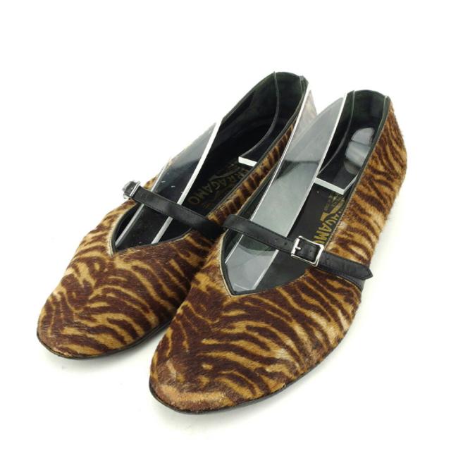 【BIGお買い物ラリー★30%OFFセール中】サルヴァトーレフェラガモ Salvatore Ferragamo パンプスゼブラ ♯6ハーフC ブラウン ベージュ ブラック レディース 中古