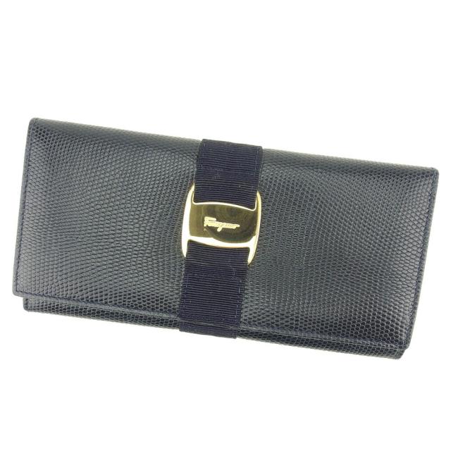 【X'masセール★30%OFF】サルヴァトーレフェラガモ Salvatore Ferragamo 長財布ヴァラ金具 ネイビー レディース 中古
