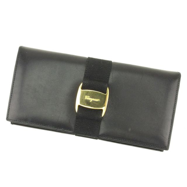 【BIGお買い物ラリー★30%OFFセール中】サルヴァトーレフェラガモ Salvatore Ferragamo 長財布ヴァラ金具 ブラック レディース 中古