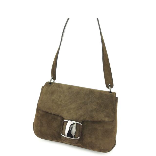 【BIGお買い物ラリー★30%OFFセール中】サルヴァトーレフェラガモ Salvatore Ferragamo ショルダーバッグヴァラ ブラウン シルバー レディース 中古