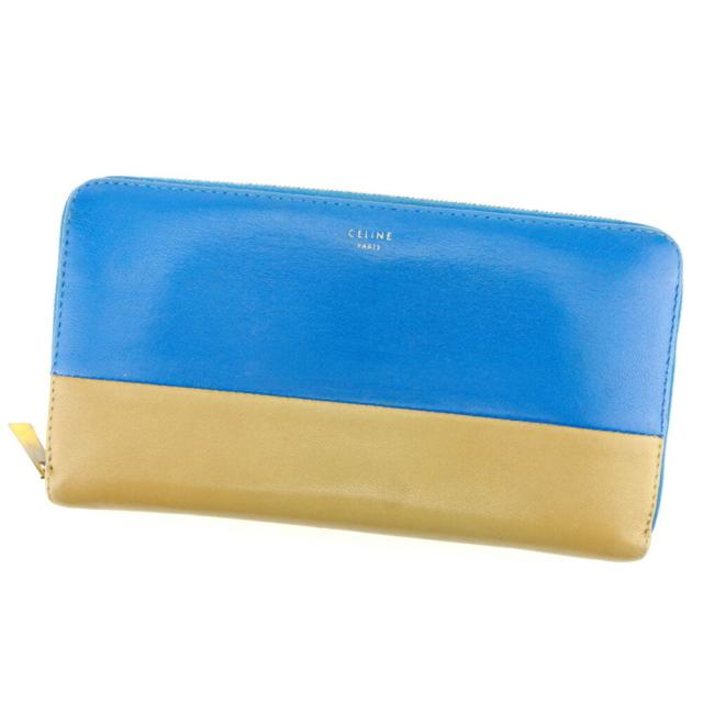 【BIGお買い物ラリー★30%OFFセール中】セリーヌ CELINE 長財布バイカラー ブルー ベージュ ゴールド レディース 中古