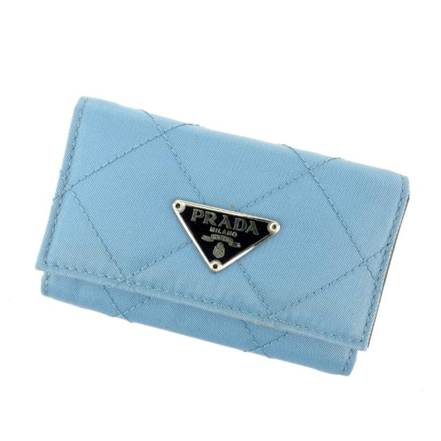 【BIGお買い物ラリー★30%OFFセール中】プラダ PRADA キーケーストライアングルロゴ キルティング ステッチ ブルー ブラック シルバー レディース 中古