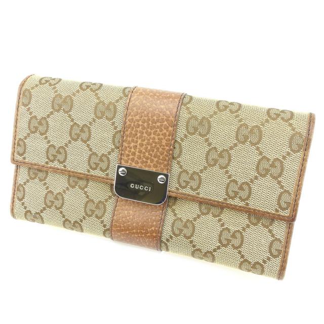 【BIGお買い物ラリー★30%OFFセール中】グッチ GUCCI 長財布ＧＧキャンバス ブラウン　ベージュ レディース 中古