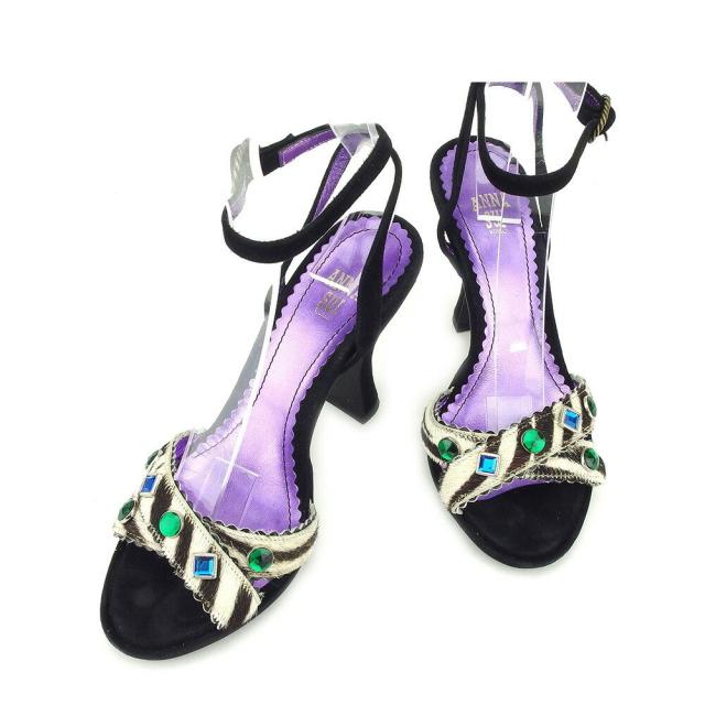 【BIGお買い物ラリー★30%OFFセール中】アナスイ ANNA SUI サンダルゼブラ ♯M ブラック　ホワイト 白 レディース 中古