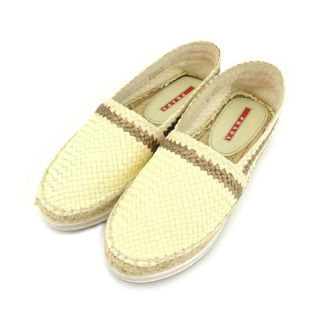 【BIGお買い物ラリー★30%OFFセール中】プラダ PRADA スリッポン ♯3ハーフ ベージュ レディース 中古