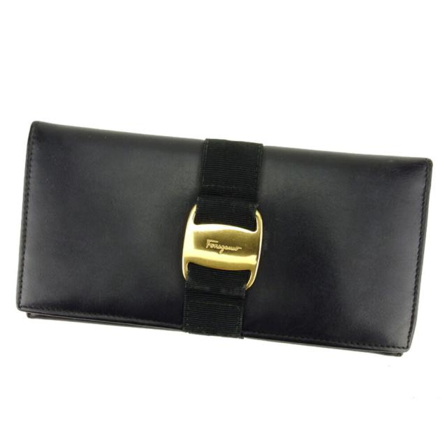 【BIGお買い物ラリー★30%OFFセール中】サルヴァトーレフェラガモ Salvatore Ferragamo 長財布ヴァラ金具 ブラック レディース 中古