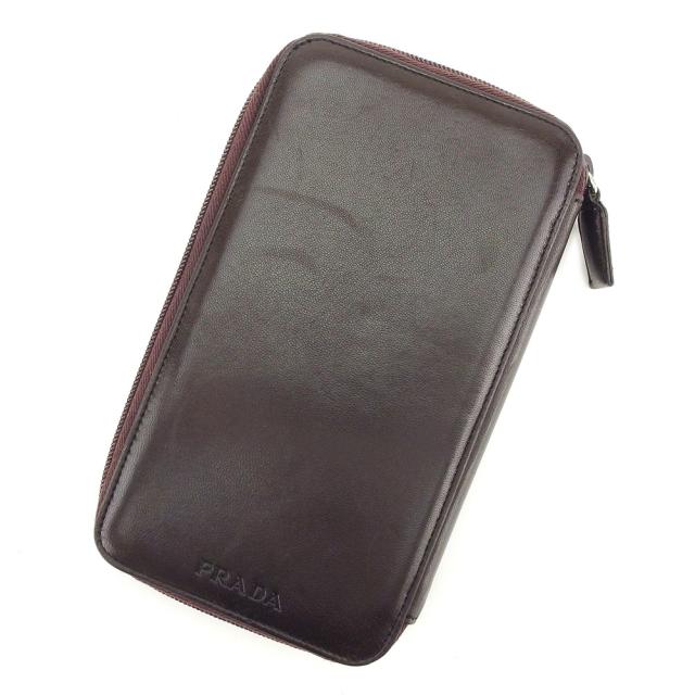 【BIGお買い物ラリー★30%OFFセール中】プラダ PRADA 長財布ロゴ マルチパース ブラウン シルバー レディース 中古