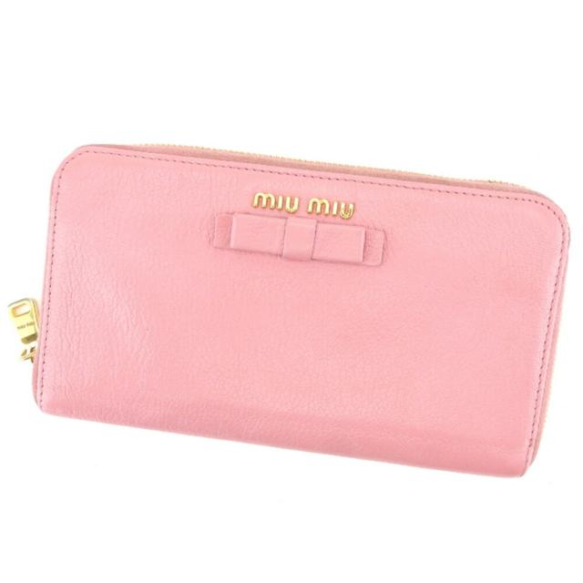 【X'masセール★30%OFF】ミュウミュウ MIUMIU 長財布リボンモチーフ ピンク レディース 中古