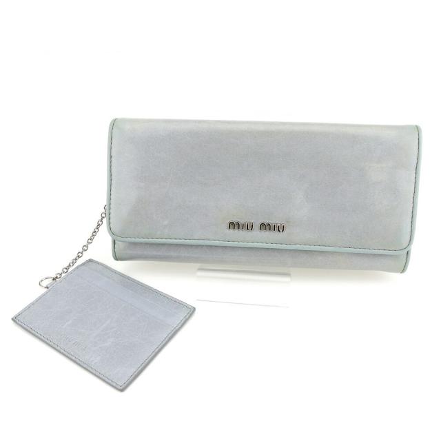 【X'masセール★30%OFF】ミュウミュウ MIUMIU 長財布ロゴ グレー 灰色　ブルー レディース 中古