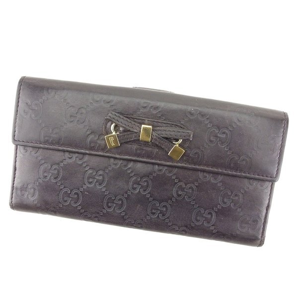 【BIGお買い物ラリー★30%OFFセール中】グッチ GUCCI 長財布グッチシマ ブラウン レディース 中古