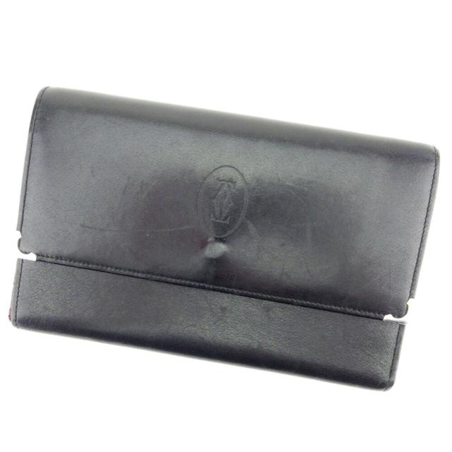 【BIGお買い物ラリー★30%OFFセール中】カルティエ CARTIER 三つ折り財布マストライン ブラック レディース 中古