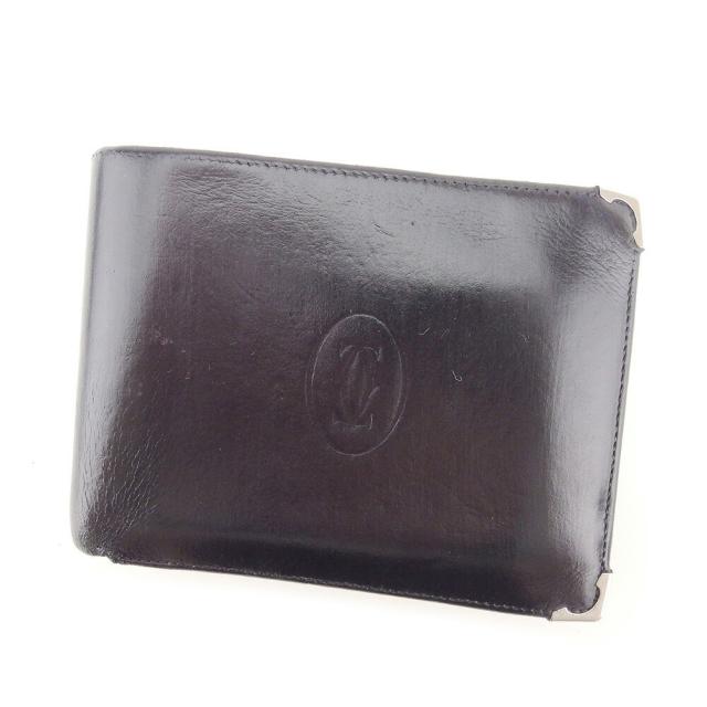 【BIGお買い物ラリー★30%OFFセール中】カルティエ CARTIER 二つ折り財布マストライン ブラック レディース 中古