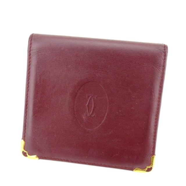 【BIGお買い物ラリー★30%OFFセール中】カルティエ CARTIER 二つ折り財布マストライン ボルドー ゴールド レディース 中古