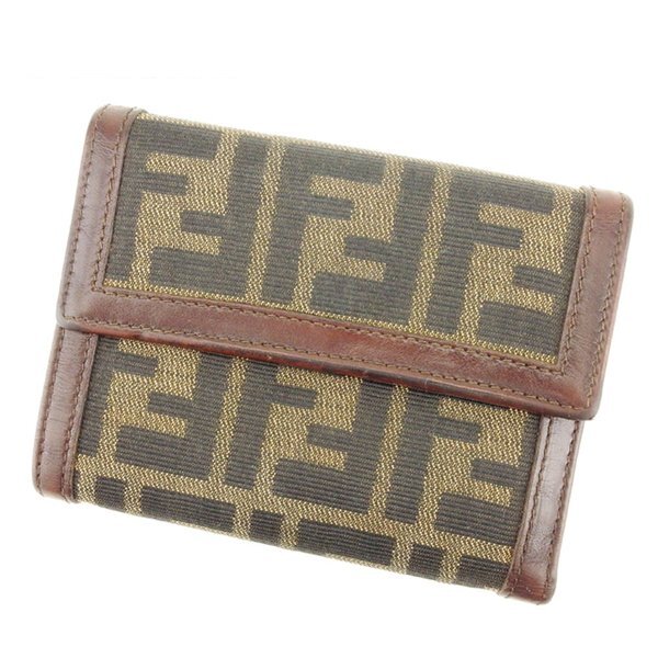 【BIGお買い物ラリー★30%OFFセール中】フェンディ FENDI 三つ折り財布ズッカ ブラウン ブラック ベージュ レディース 中古