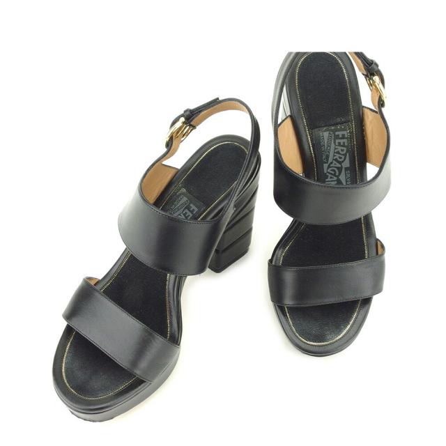 【X'masセール★30%OFF】サルヴァトーレフェラガモ Salvatore Ferragamo サンダルガンチーニ #3ハーフ ブラック レディース 中古