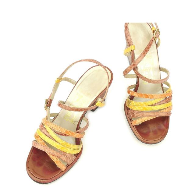 【BIGお買い物ラリー★30%OFFセール中】サルヴァトーレフェラガモ Salvatore Ferragamo サンダルパイソン #4 ボルドーオレンジ イエロー レディース 中古