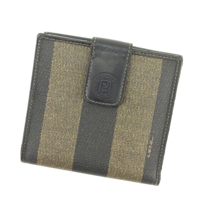 【BIGお買い物ラリー★30%OFFセール中】フェンディ FENDI 二つ折り財布ペカン ブラック　ベージュ レディース 中古