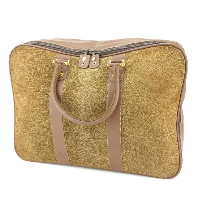 【BIGお買い物ラリー★30%OFFセール中】ボルボネーゼ BORBONESE ボストンバッグうずら柄 redwallタグ付き ブラウン ベージュ ゴールド レディース 中古