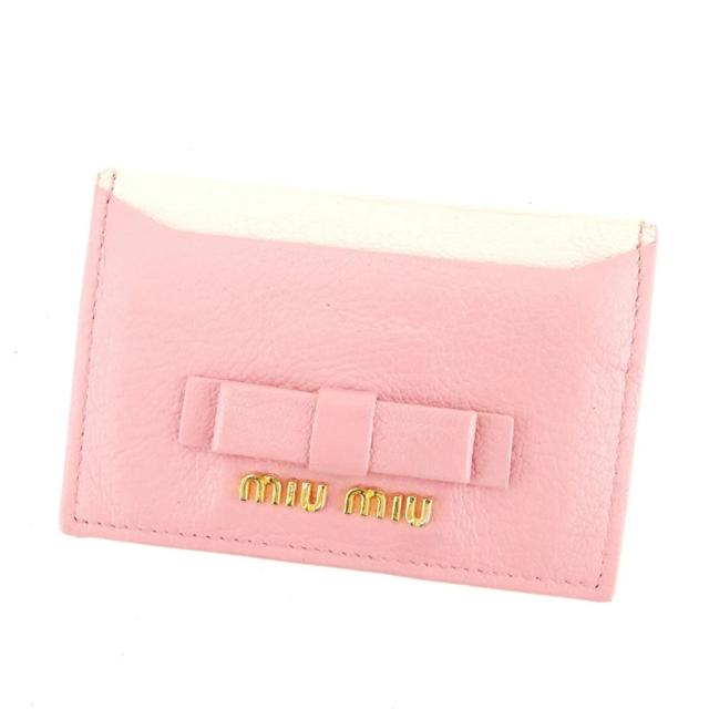 【BIGお買い物ラリー★30%OFFセール中】ミュウミュウ MIUMIU カードケースリボンモチーフ ピンク レディース 中古