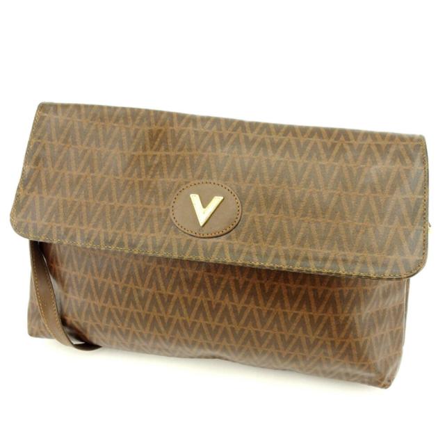 【X'masセール★30%OFF】マリオ・ヴァレンティノ MARIO VALENTINO ショルダーバッグVプレート ブラウン ゴールド レディース 中古