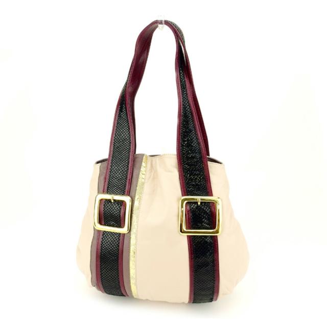 【BIGお買い物ラリー★30%OFFセール中】トートバッグパイソン調ライン ピンク ブラック パープル ゴールド レディース 中古