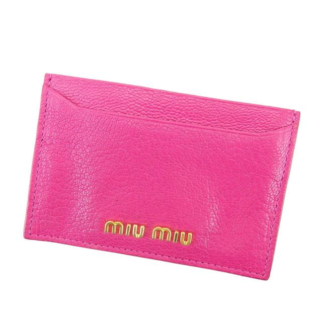 【BIGお買い物ラリー★30%OFFセール中】ミュウミュウ MIUMIU カードケースロゴ ピンク ゴールド レディース 中古