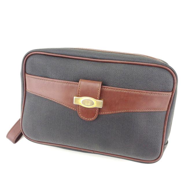 【BIGお買い物ラリー★30%OFFセール中】ダンヒル Dunhill クラッチバッグヘリンボーン ブラック ブラウン ゴールド レディース 中古