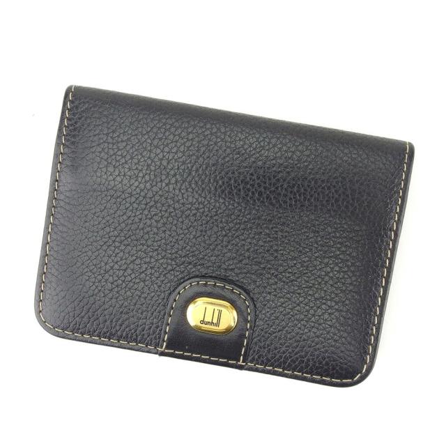 【BIGお買い物ラリー★30%OFFセール中】ダンヒル Dunhill カードケースロゴプレート ブラック ゴールド レディース 中古