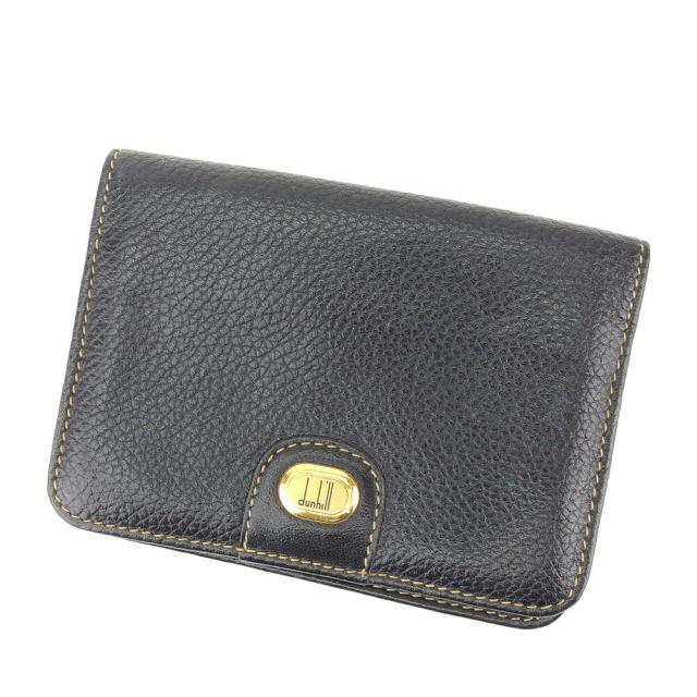 【BIGお買い物ラリー★30%OFFセール中】ダンヒル Dunhill カードケースロゴプレート ブラック ゴールド レディース 中古