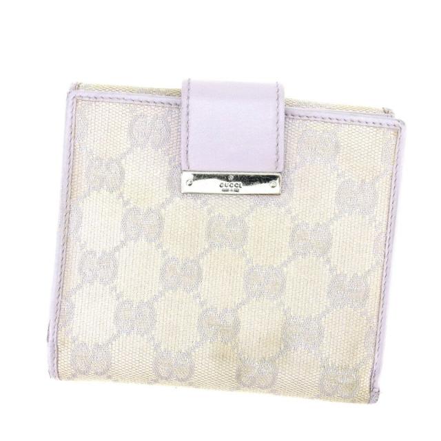 【BIGお買い物ラリー★30%OFFセール中】グッチ GUCCI 二つ折り財布GG柄 パープル　ベージュ レディース 中古