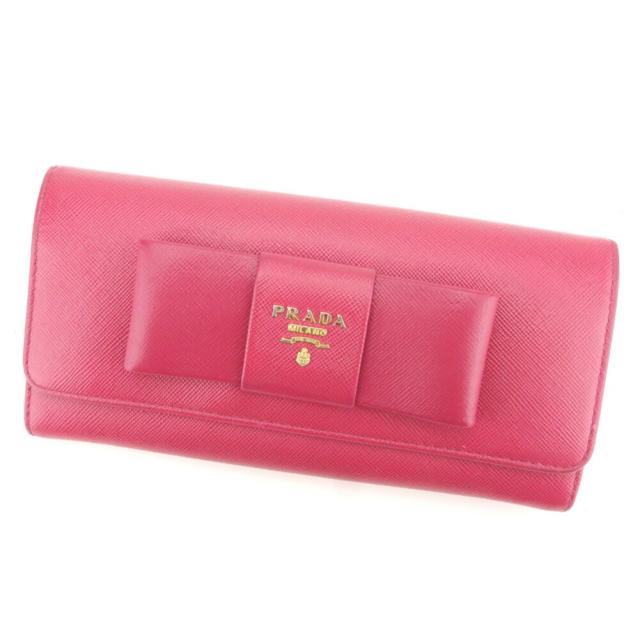 【BIGお買い物ラリー★30%OFFセール中】プラダ PRADA 長財布ロゴモチーフ ピンク レディース 中古