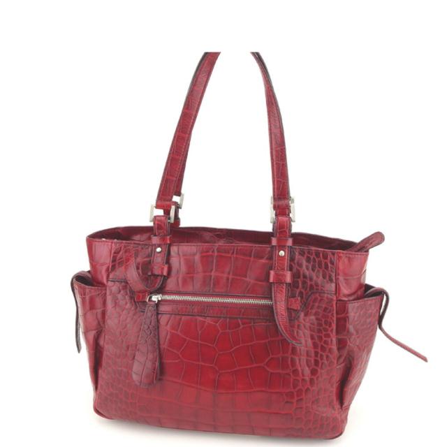 【X'masセール★30%OFF】フランチェスコ・ビアジア FRANCESCO BIASIA トートバッグクロコダイル型押し レッド レディース 中古