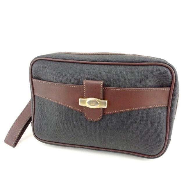 【BIGお買い物ラリー★30%OFFセール中】ダンヒル Dunhill クラッチバッグ ブラック ブラウン レディース 中古