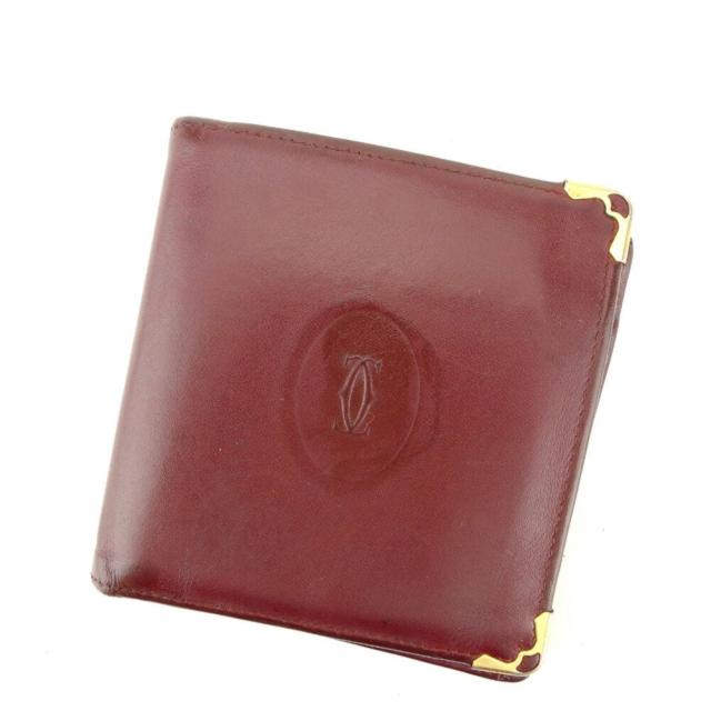 【BIGお買い物ラリー★30%OFFセール中】カルティエ CARTIER 二つ折り財布マストライン ボルドー ゴールド レディース 中古