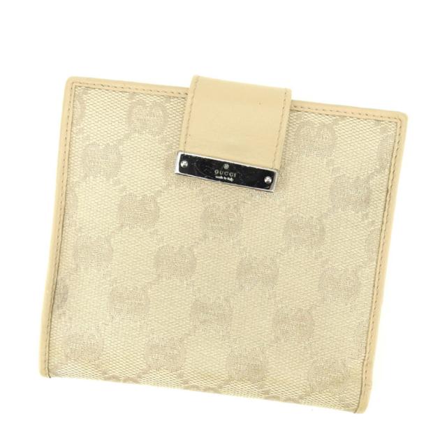 【BIGお買い物ラリー★30%OFFセール中】グッチ GUCCI 二つ折り財布GG柄 ベージュ レディース 中古