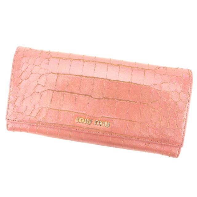 【BIGお買い物ラリー★30%OFFセール中】ミュウミュウ MIUMIU 長財布クロコダイル型押し ピンク レディース 中古