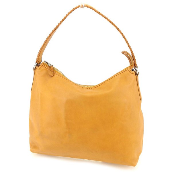 【X'masセール★30%OFF】ヒロフ HIROFU ショルダーバッグステッチ ライトブラウン シルバー レディース 中古