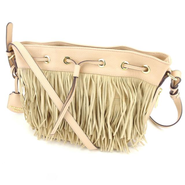 【BIGお買い物ラリー★30%OFFセール中】サマンサベガ Samantha Vega ショルダーバッグフリンジ ベージュ ピンク レディース 中古