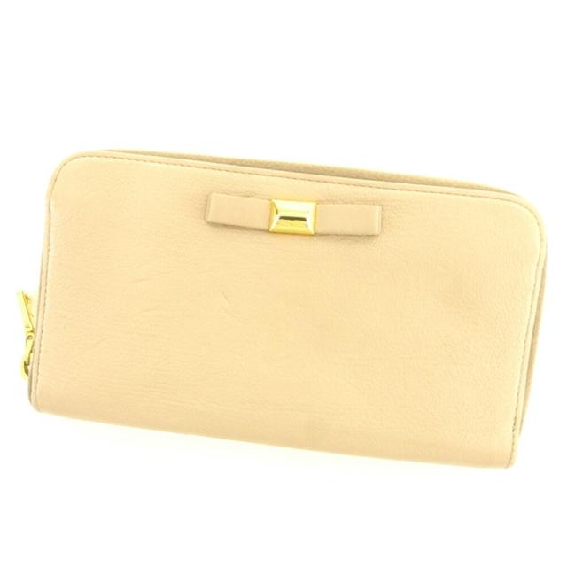 【BIGお買い物ラリー★30%OFFセール中】ミュウミュウ MIUMIU 長財布リボンモチーフ ピンク ベージュ ゴールド レディース 中古