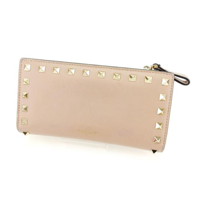 【X'masセール★30%OFF】ヴァレンティノ・ガラヴァーニ Valentino Garavani 長財布スタッズ ピンク　ベージュ レディース 中古