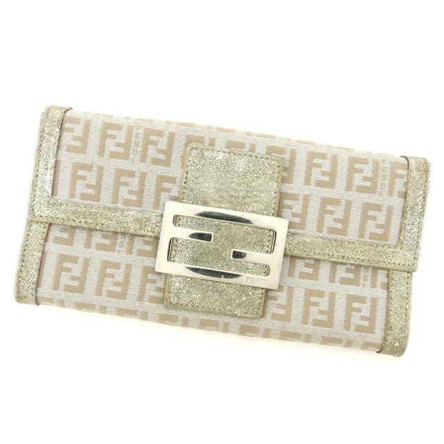 【X'masセール★30%OFF】フェンディ FENDI 長財布ズッキーノ シルバー　ベージュ レディース 中古